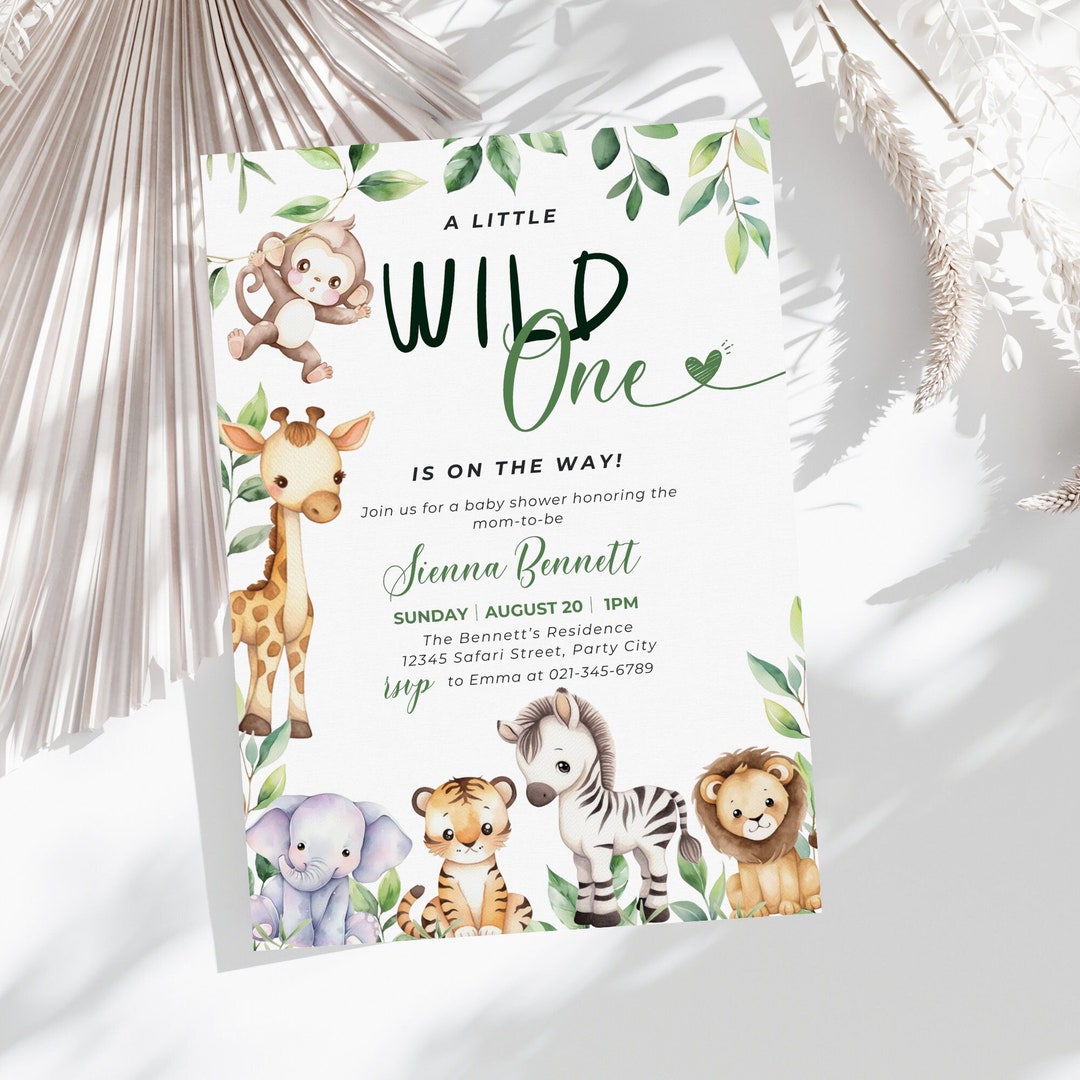 Editable A Little Wild One on the Way Baby Shower Invitation, Safari ...