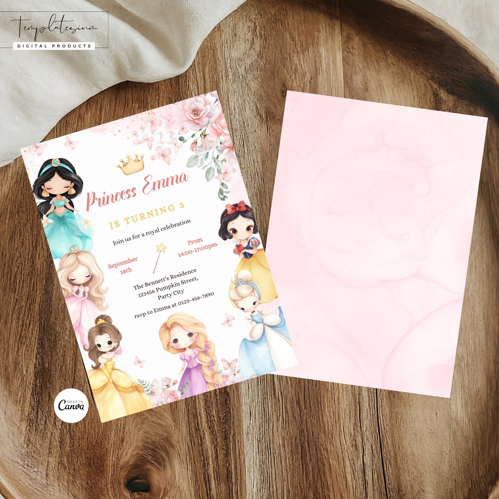 Editable Princess Birthday Invitation Girl Birthday Custom Princess ...