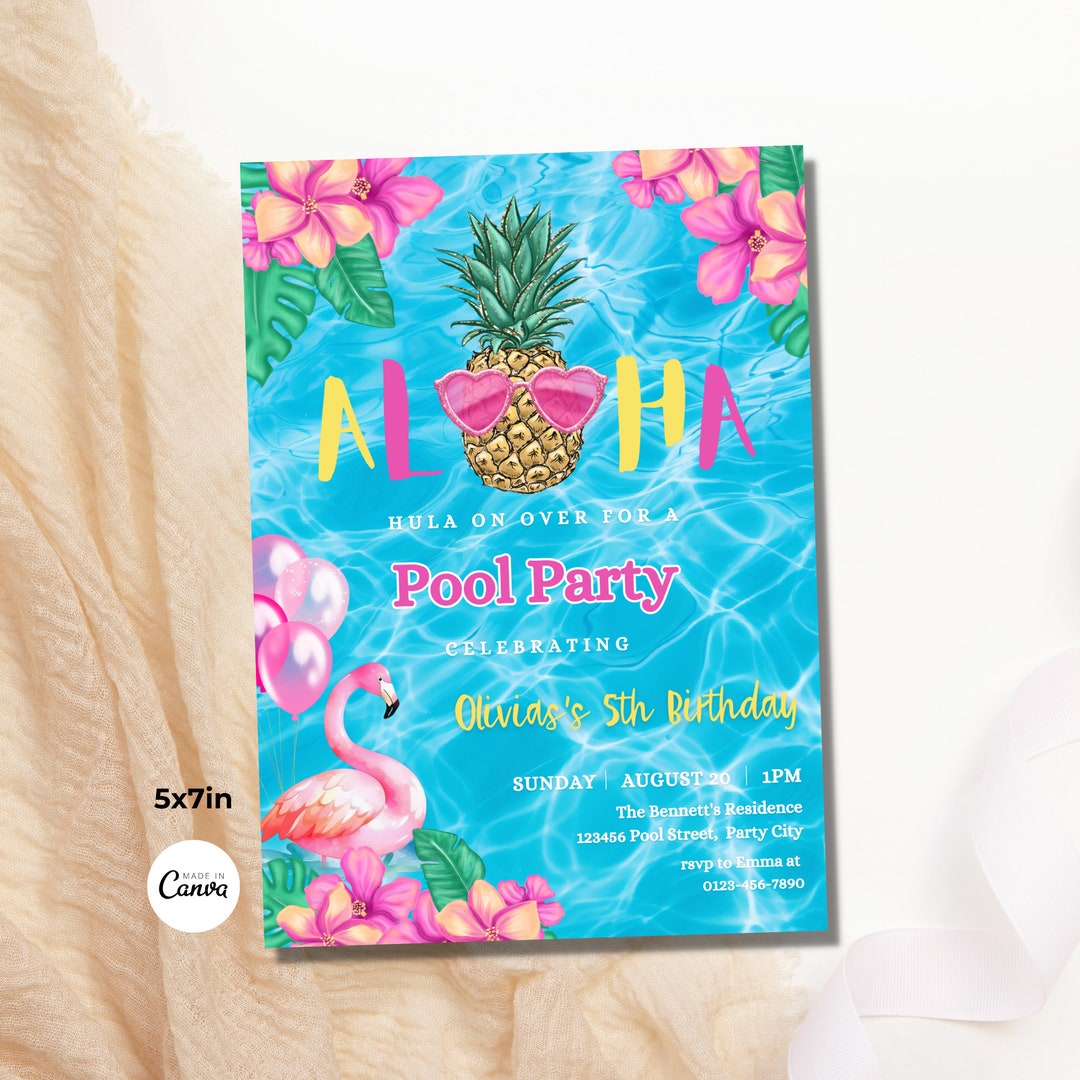 Editable Aloha Birthday Invitation Pineapple Birthday Party Hawaiian ...