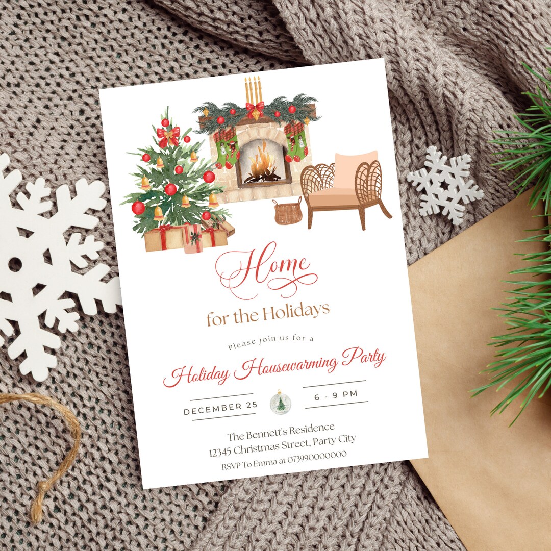 Editable Winter Housewarming Party Invitation, Christmas Party Template ...