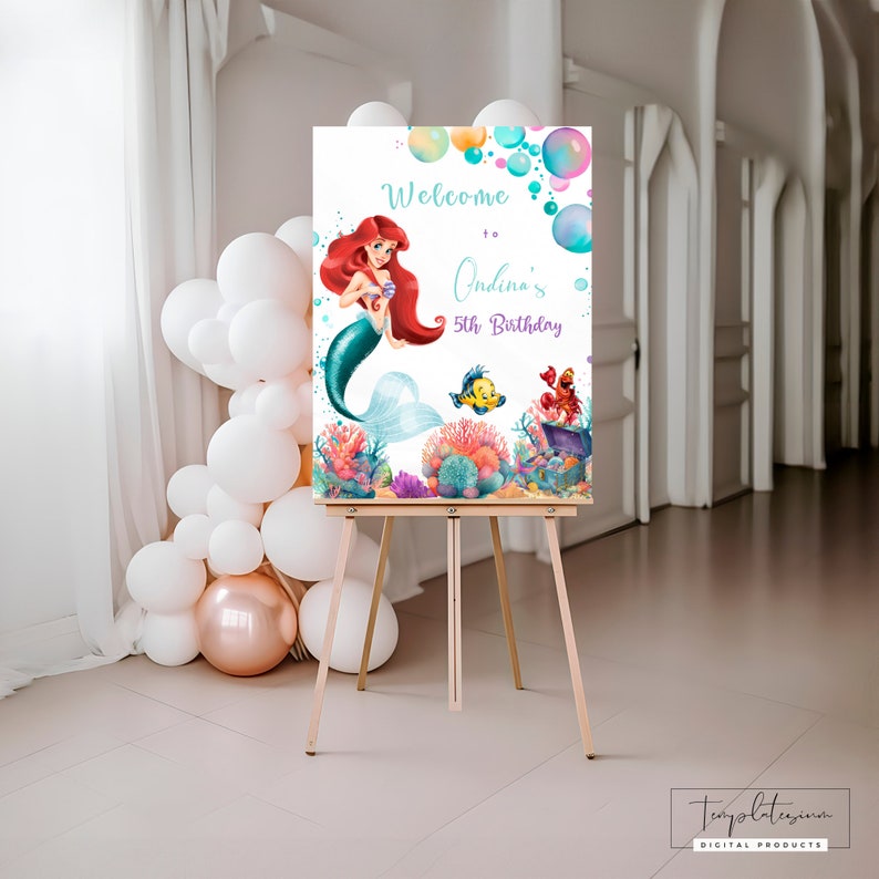 Editable Little Mermaid Welcome Sign, Ariel Birthday Decor Template ...
