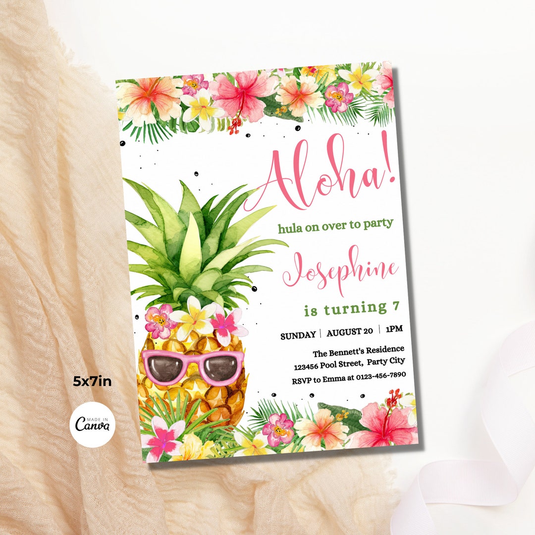 Editable Aloha Birthday Invitation Pineapple Birthday Party Hawaiian ...