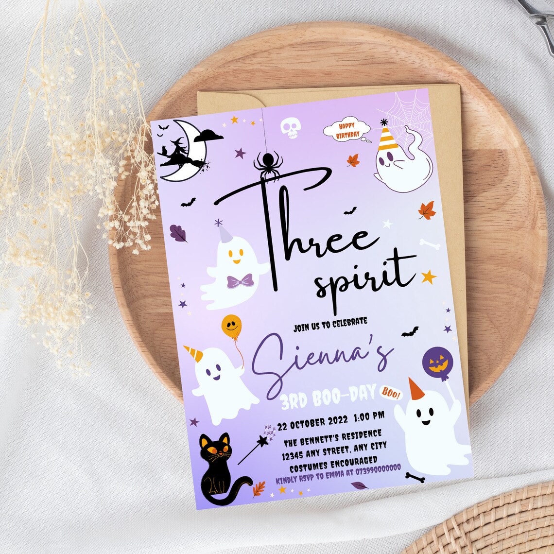 Editable Three Spirit Halloween Ghost 3rd Birthday Party - Etsy