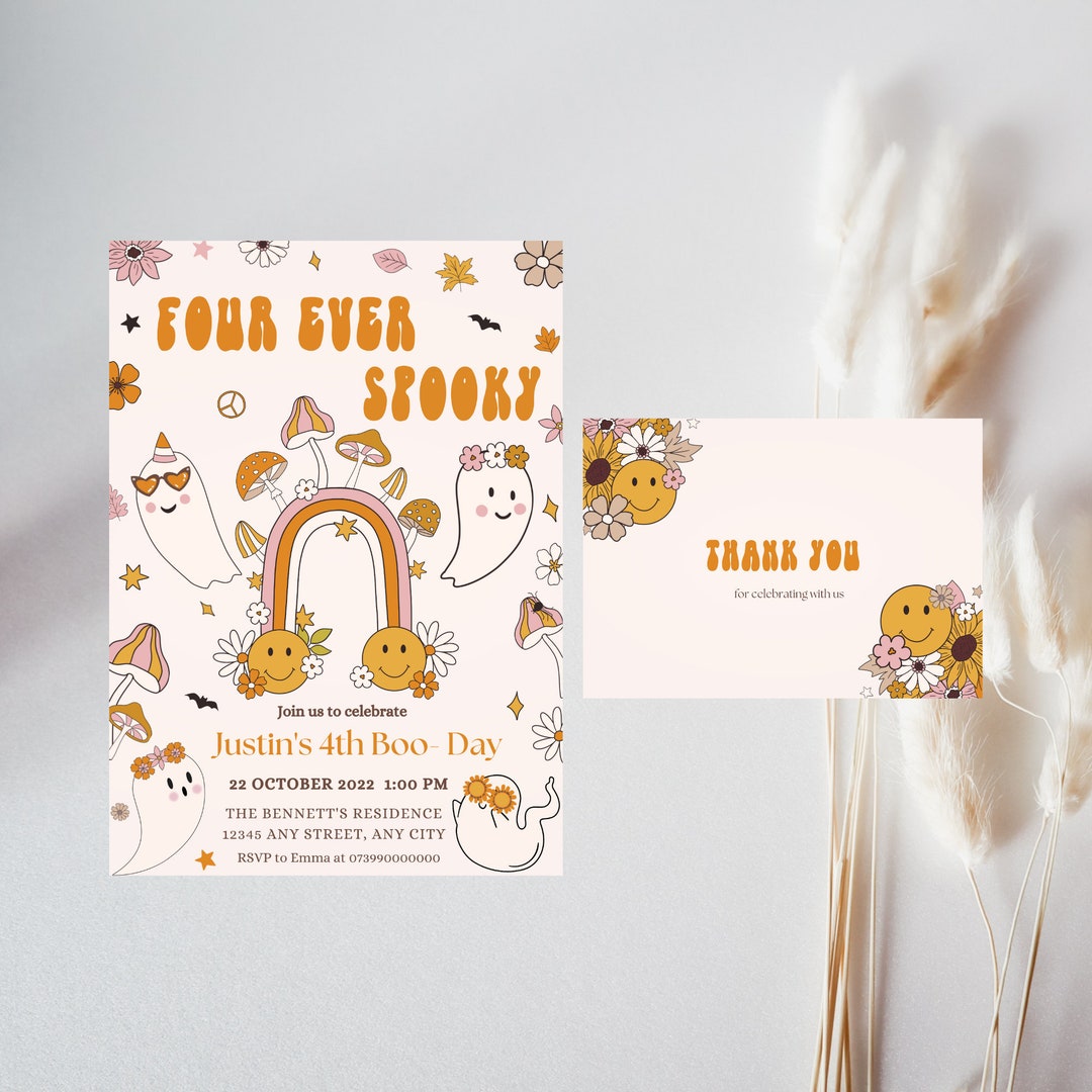 Editable Four Ever Spooky Halloween 4th Birthday Ghost Party - Etsy