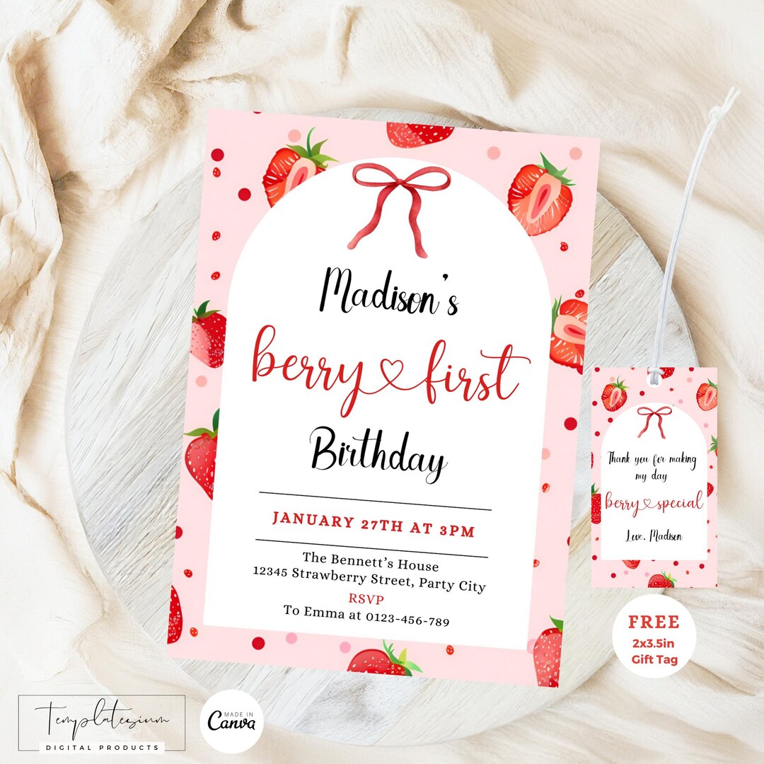 Editable Berry First Birthday Invitation, Berry 1st Birthday Invite and ...