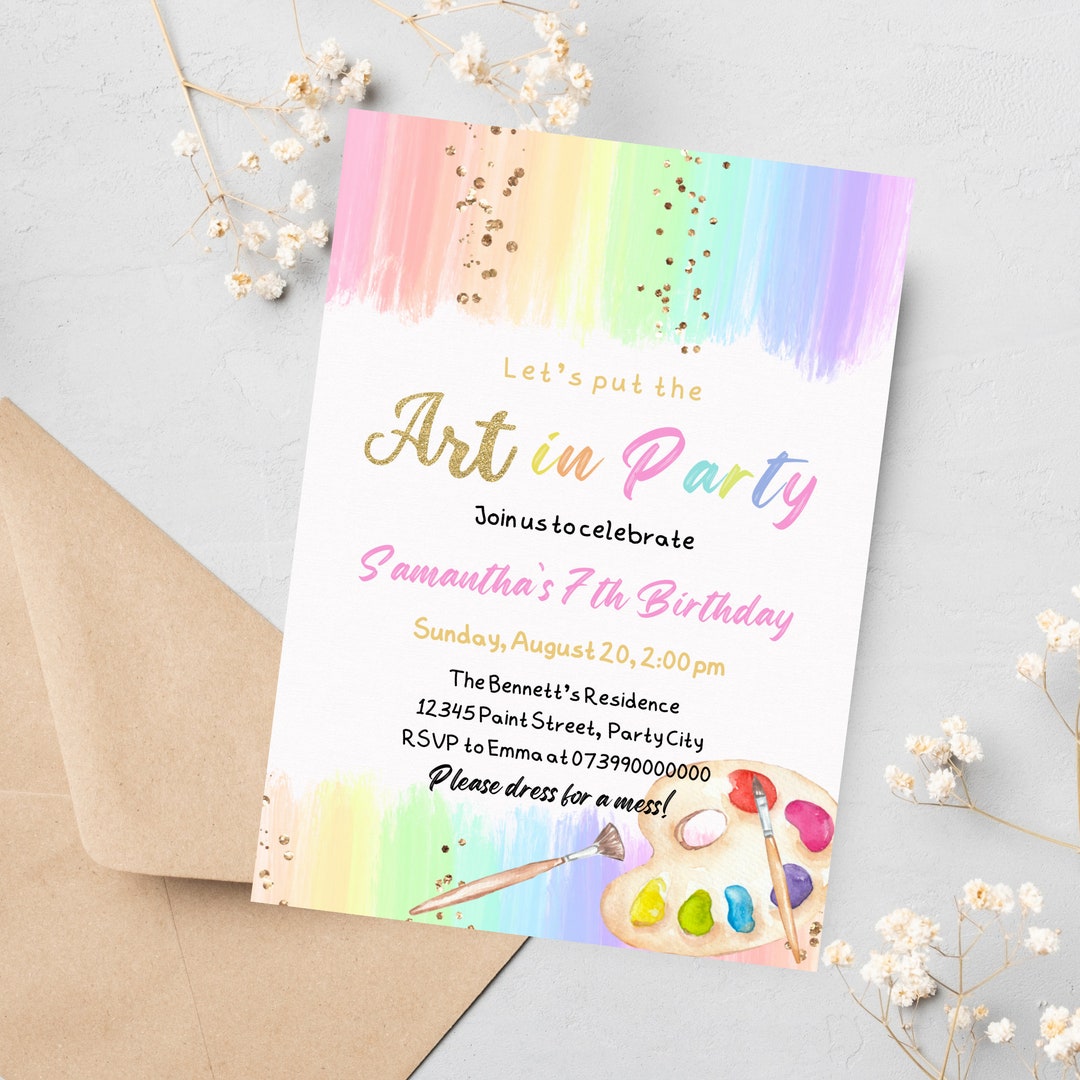 Editable ART PARTY INVITATION, Colorful Art and Craft Party Invite ...