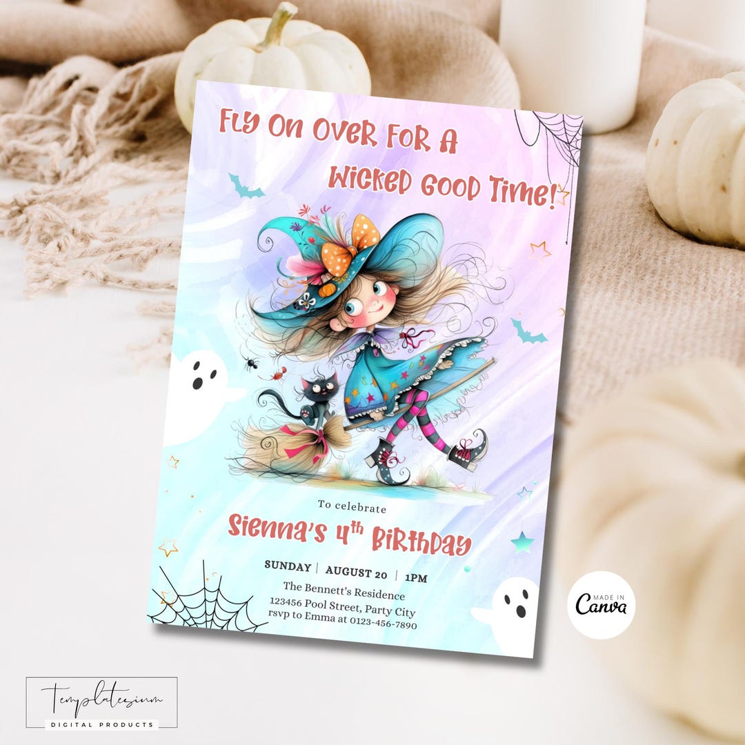 Editable Halloween Witch Birthday Invitation Spooktacular Halloween ...
