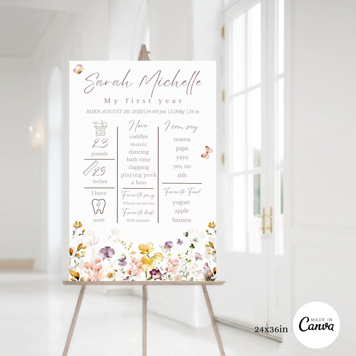 EDITABLE Floral First Birthday Milestone Sign Girl 1st - Etsy