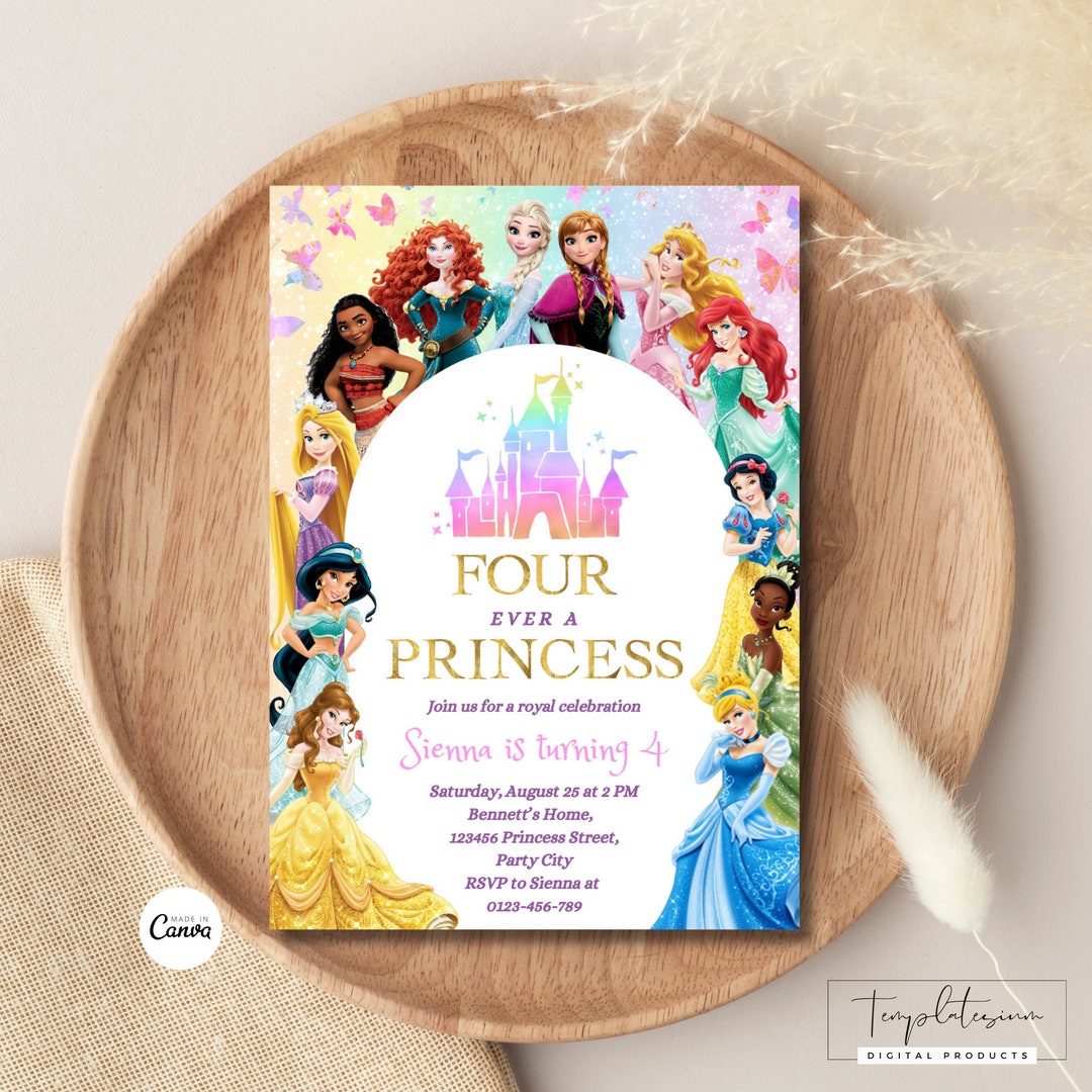 Editable Princess Invitation, Royal Princess 4th Birthday Invite, Girl ...