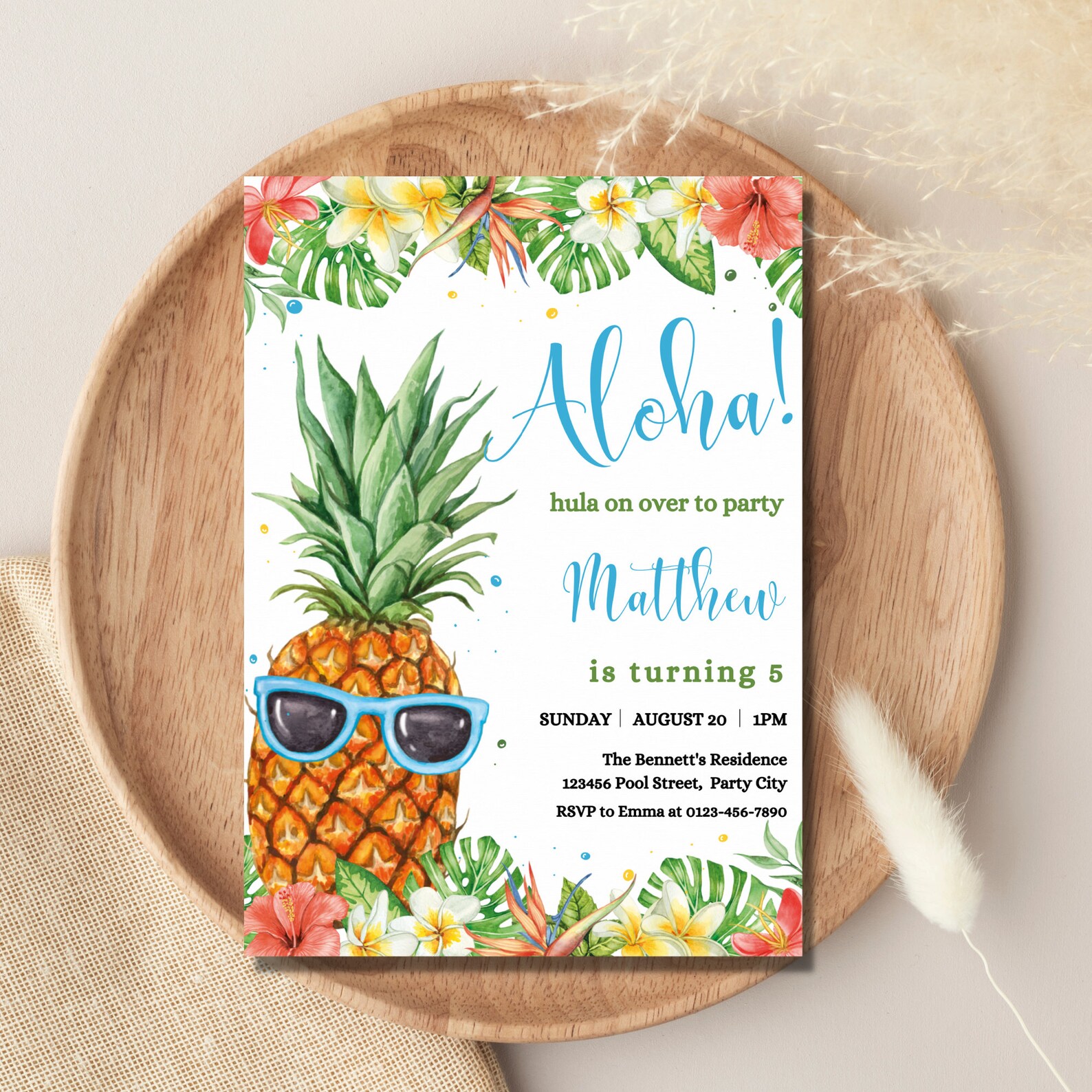 Editable Aloha Birthday Invitation Pineapple Boy Birthday Party ...