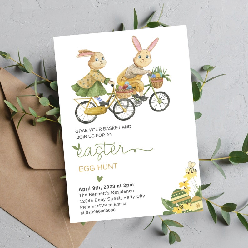Editable Easter Egg Hunt Invitation, Easter Bunny Party Template Invite ...