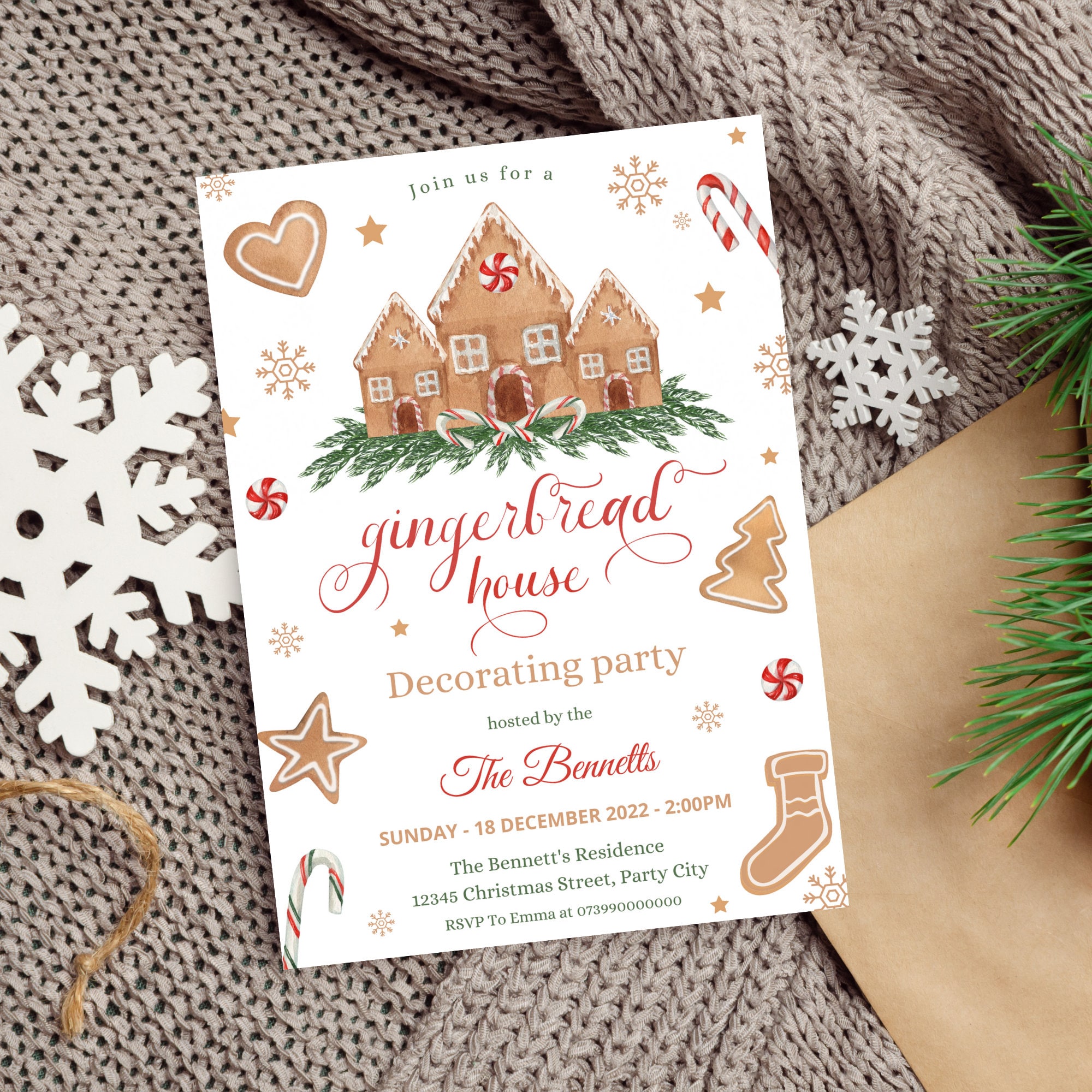 Editable Gingerbread House Decorating Party Invitation - Etsy