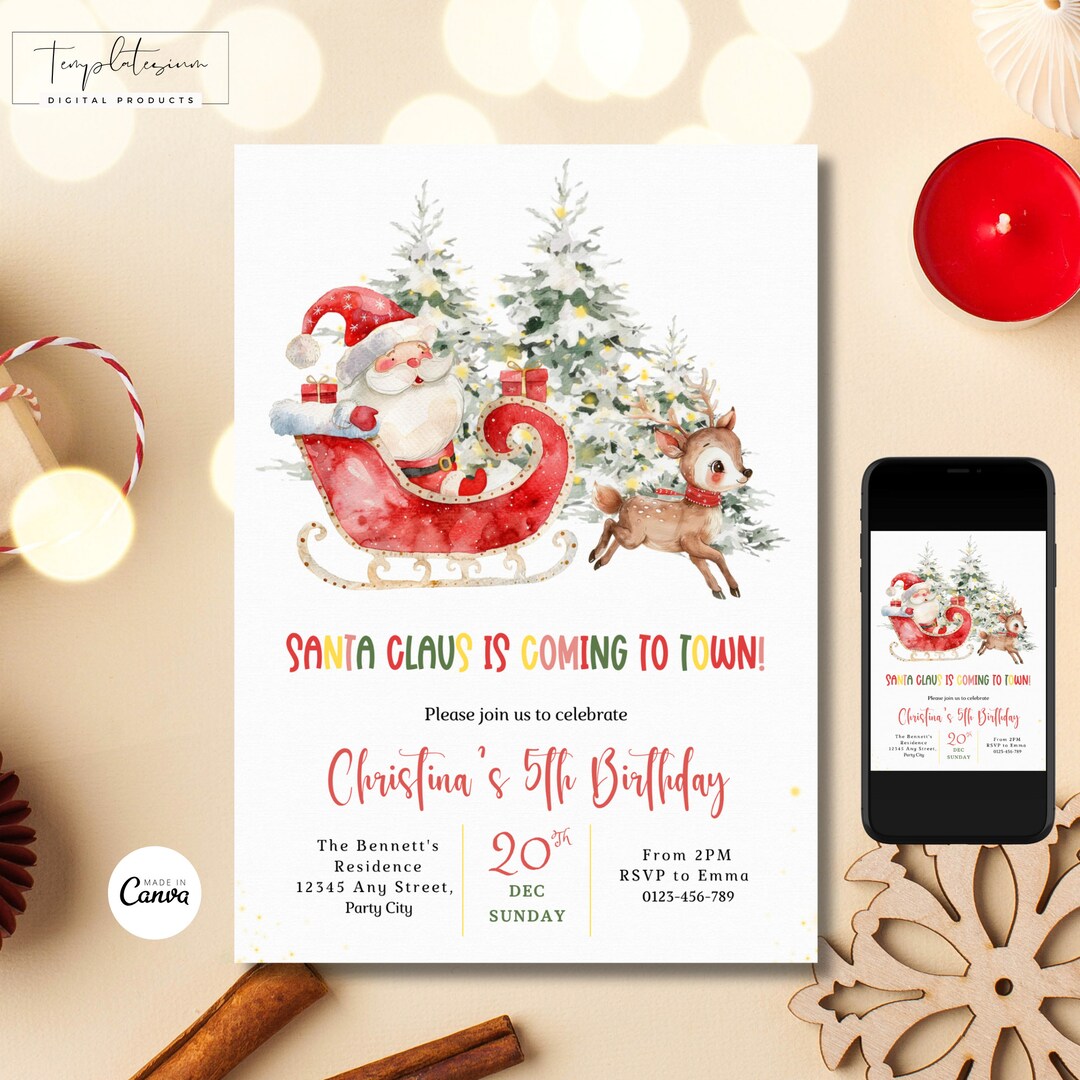 Editable Christmas Birthday Invitation, Boy 1st Girl First Birthday ...