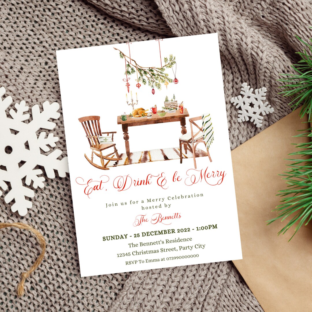 Eat Drink and Be Merry Christmas Party Invitation Editable Christmas ...