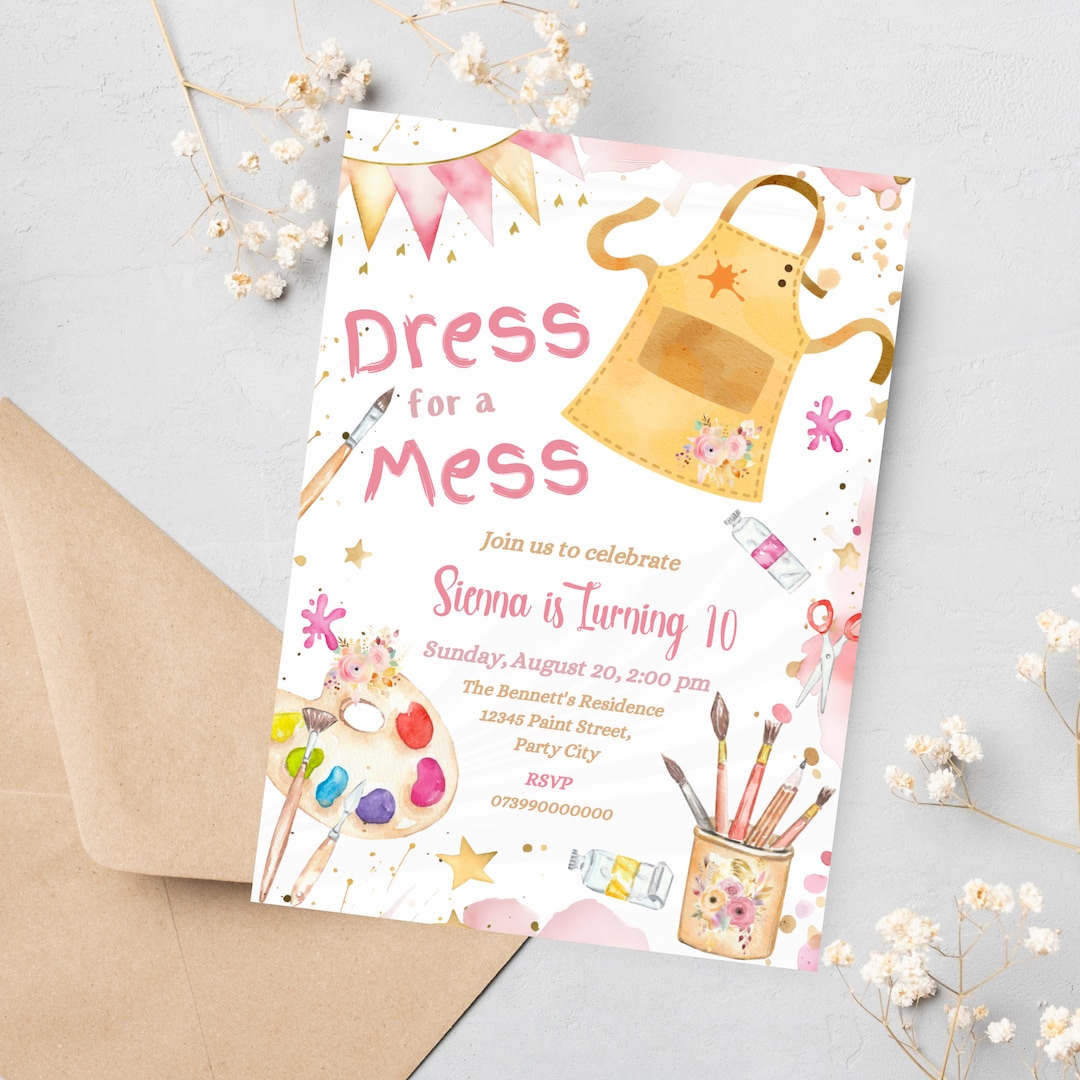 Editable ART PARTY INVITATION, Pink Art and Craft Party Invite ...