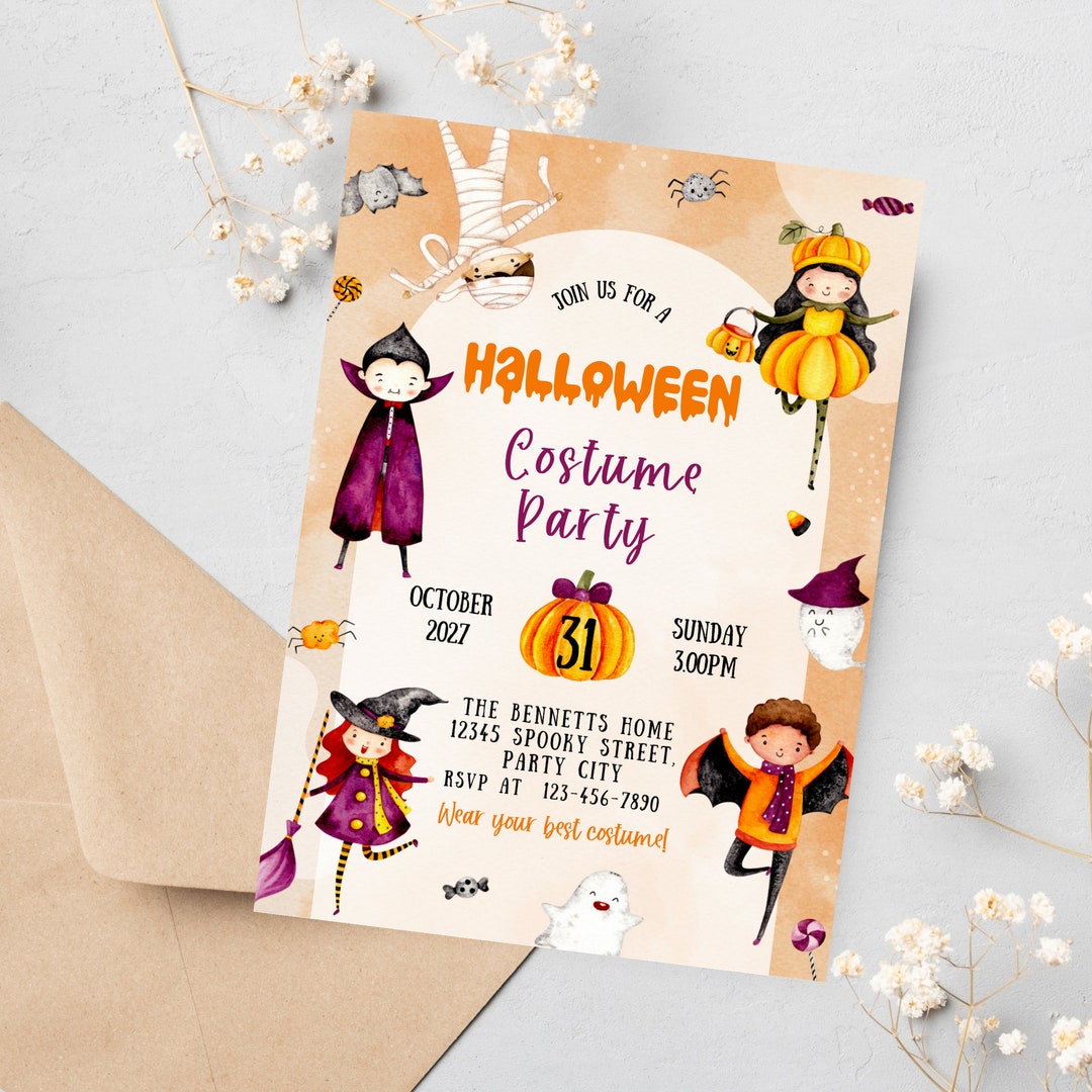 EDITABLE Halloween Costume Party Invitation, Halloween Party Invitation ...