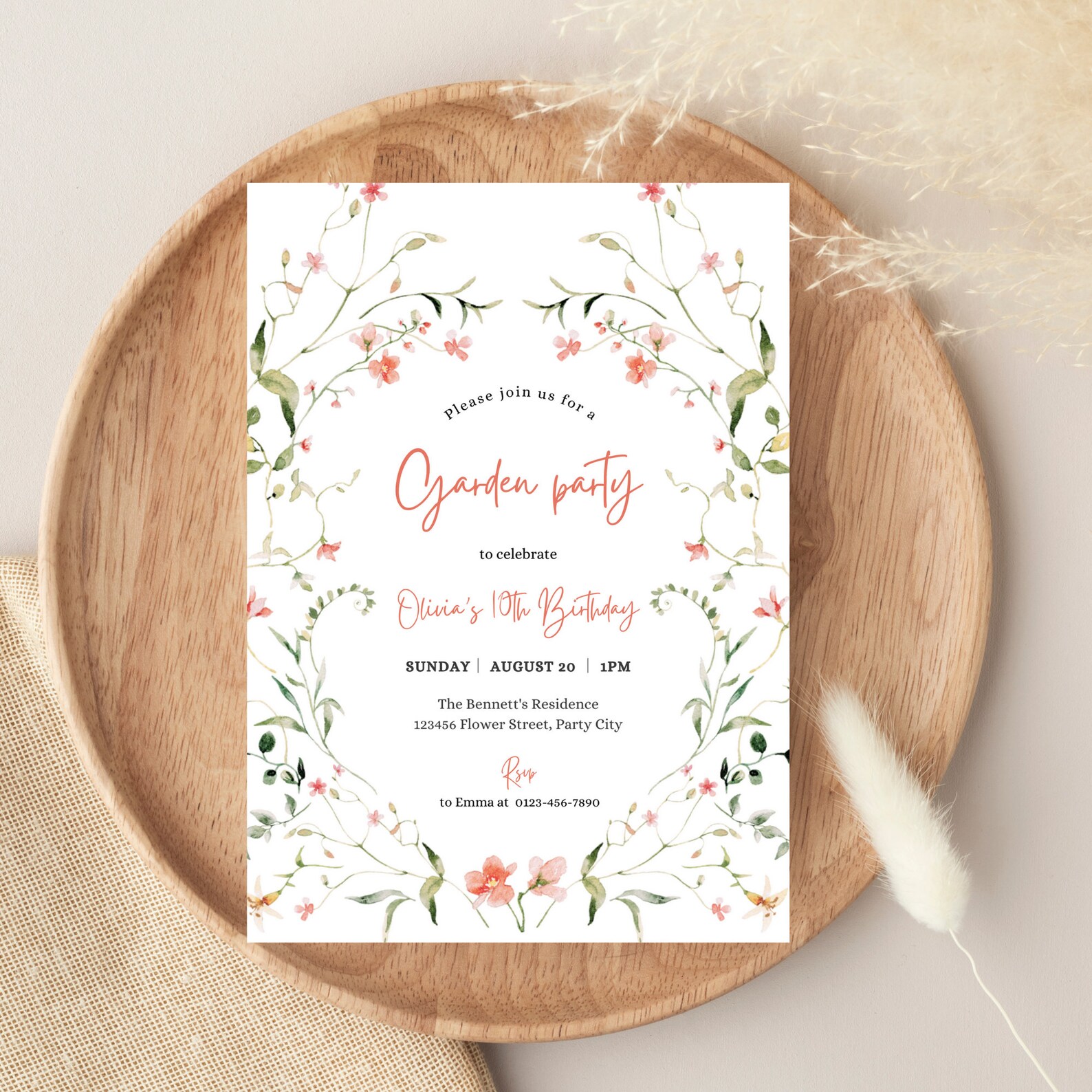 Editable Floral Birthday Invite, Wildflower Birthday Party Invitation ...
