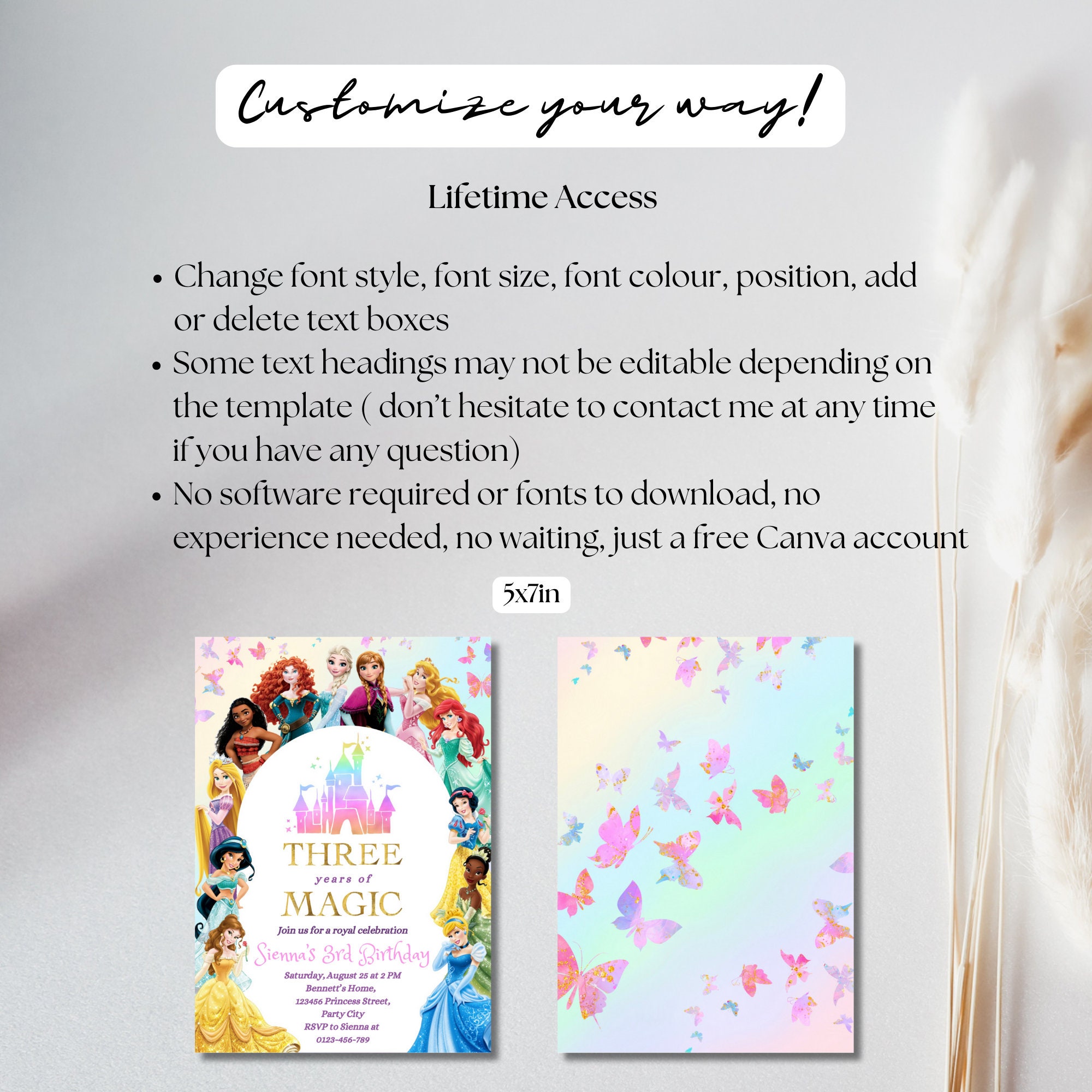 Editable Princess Invitation, Royal Princess 3rd Birthday Invite, Girl ...