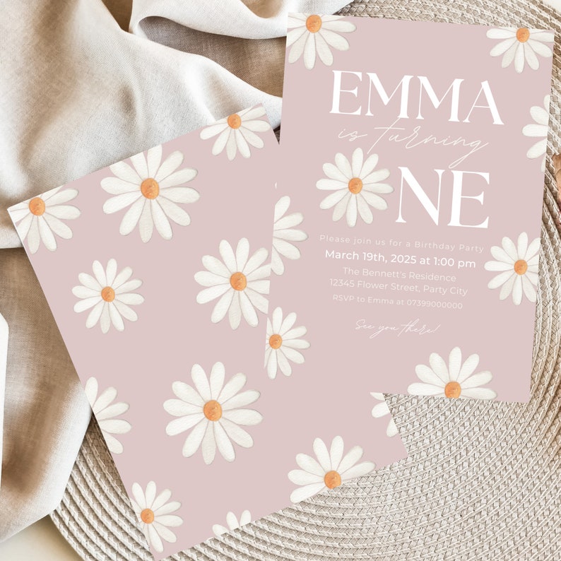 Editable Retro Daisy First Birthday Party Invitation Daisy 1st Birthday ...