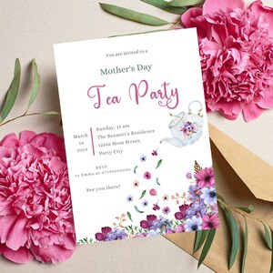 Mother's Day Tea Party Invitation, Editable Mother's Day Invitation ...