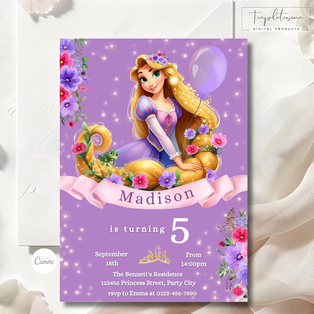Editable Rapunzel Birthday Invitation Tangled Birthday Invite Magical ...