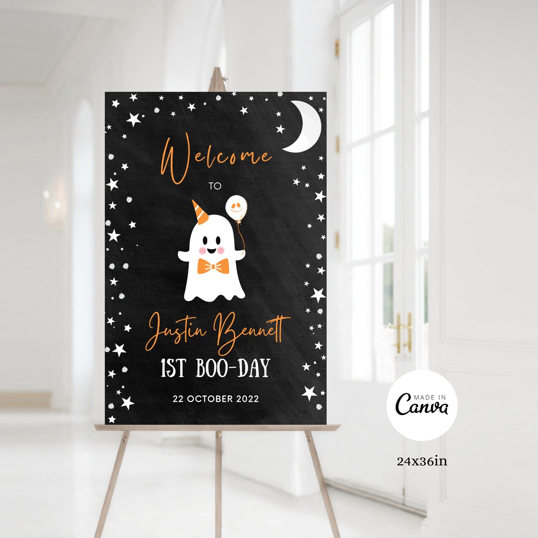 Editable Halloween 1st Birthday Ghost Welcome Sign, Ghost Spooky Party ...