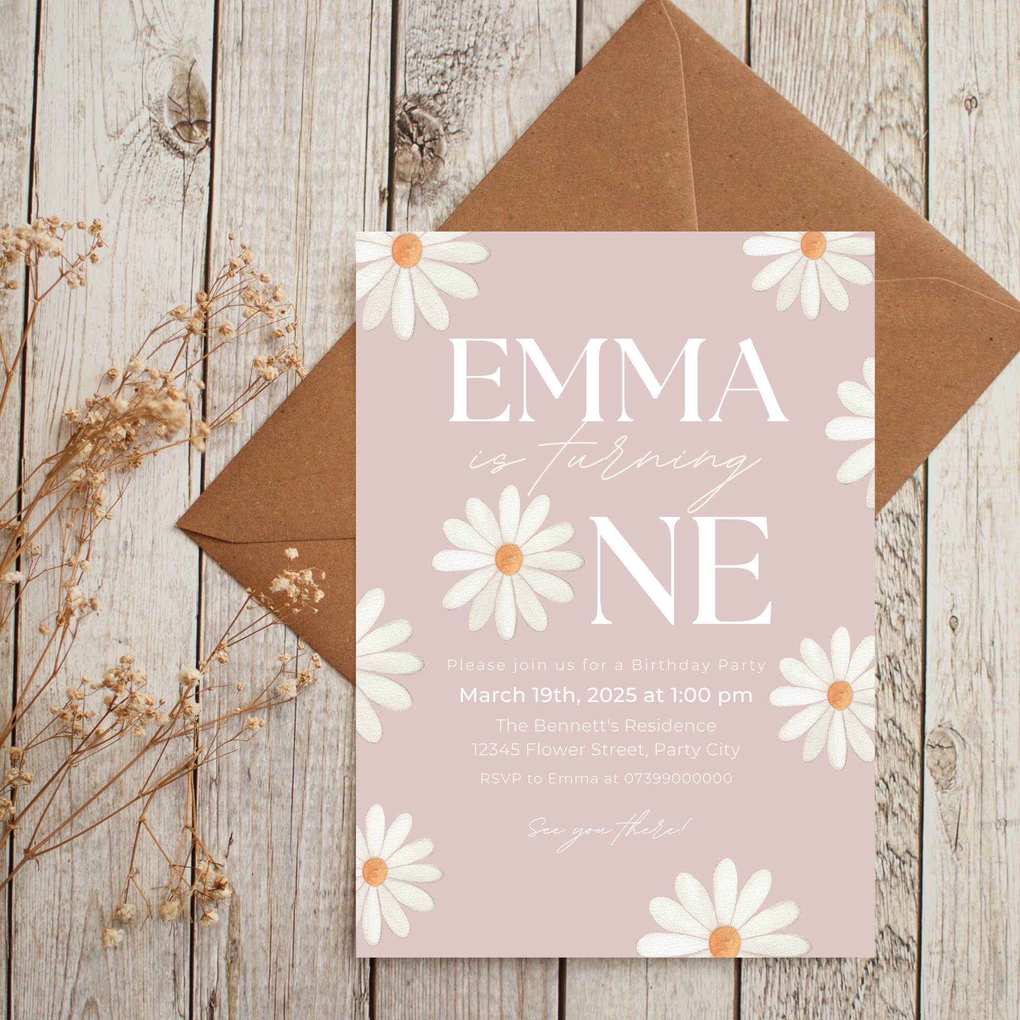 Editable Retro Daisy First Birthday Party Invitation Daisy - Etsy UK