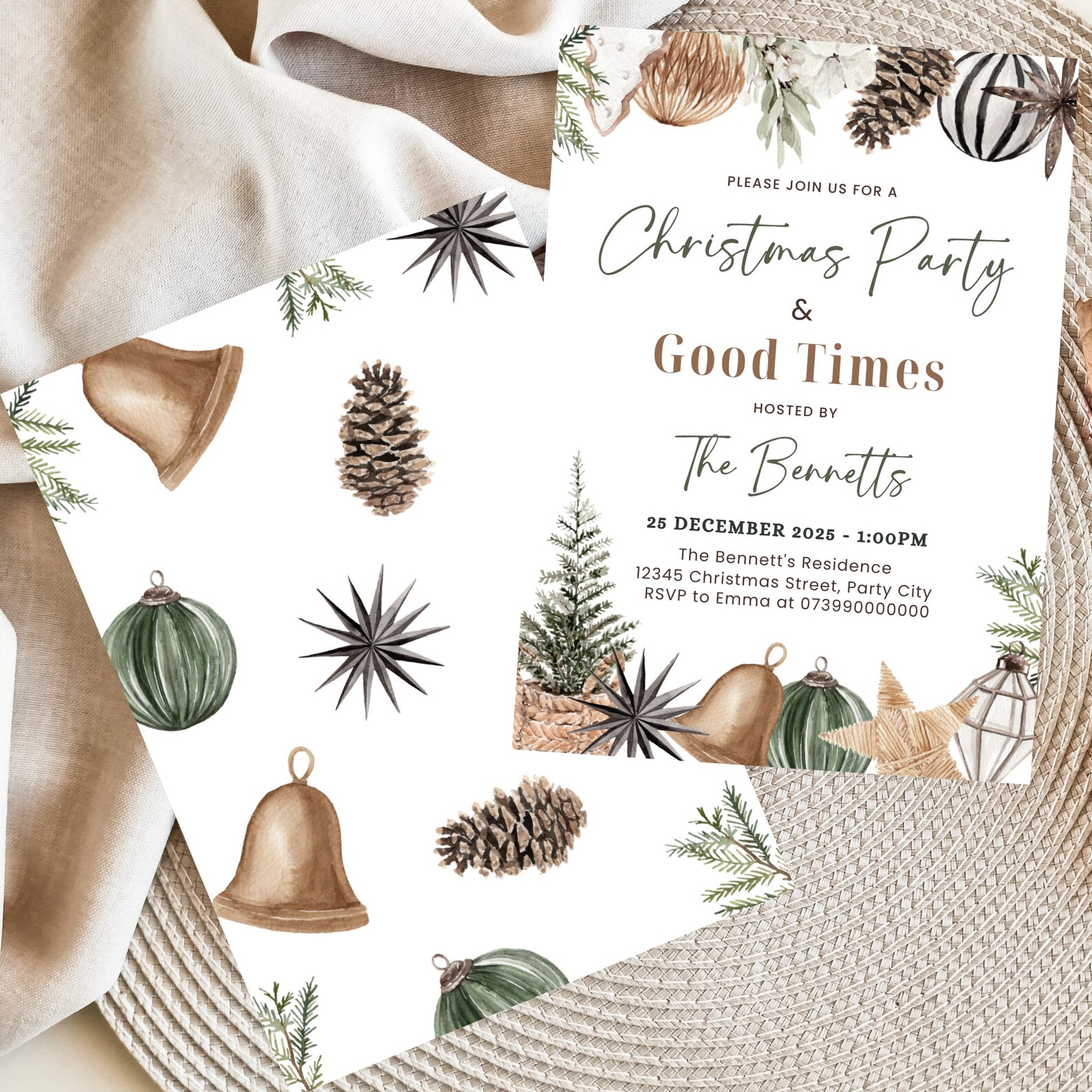 Editable Christmas Party Invitation, Boho Christmas Invite, Christmas ...