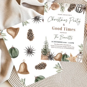 Editable Christmas Party Invitation, Boho Christmas Invite, Christmas ...
