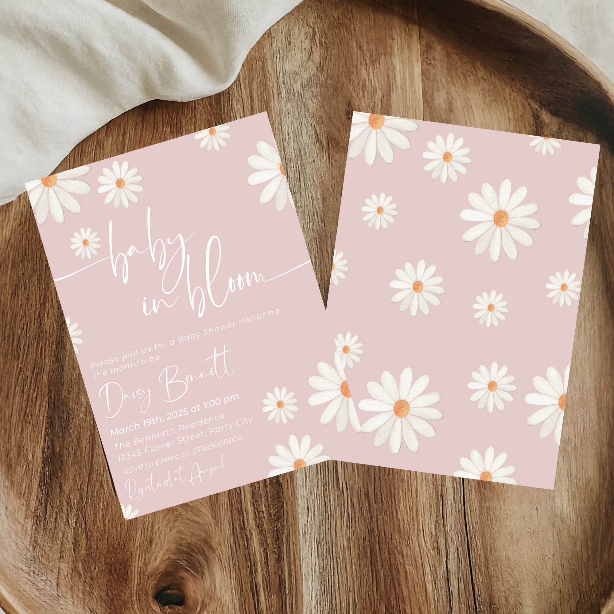 Editable Daisy Baby Shower Invite Set Baby in Bloom Baby Shower Bundle ...