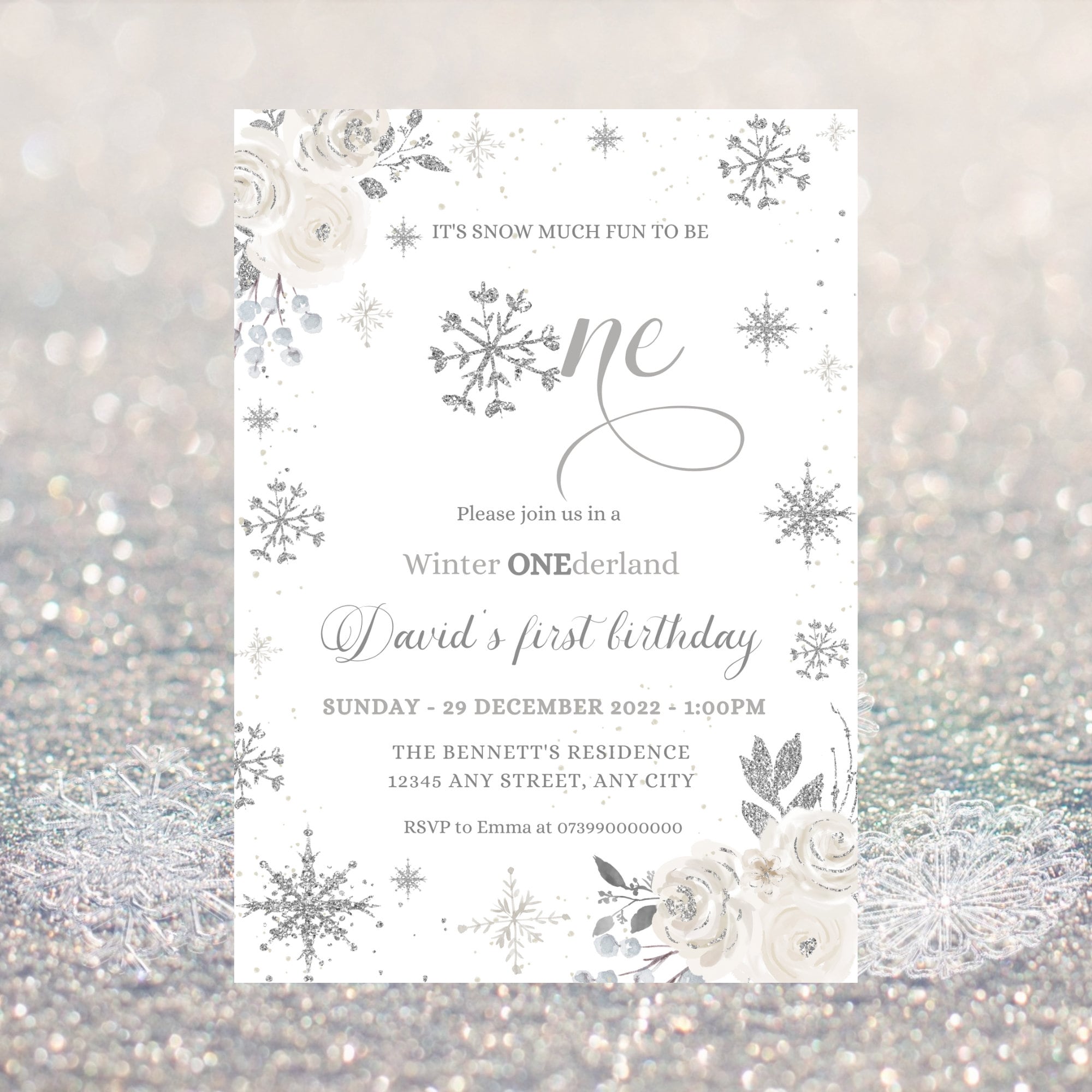 Editable Winter Onederland Invitation Silver Winter Onederland ...