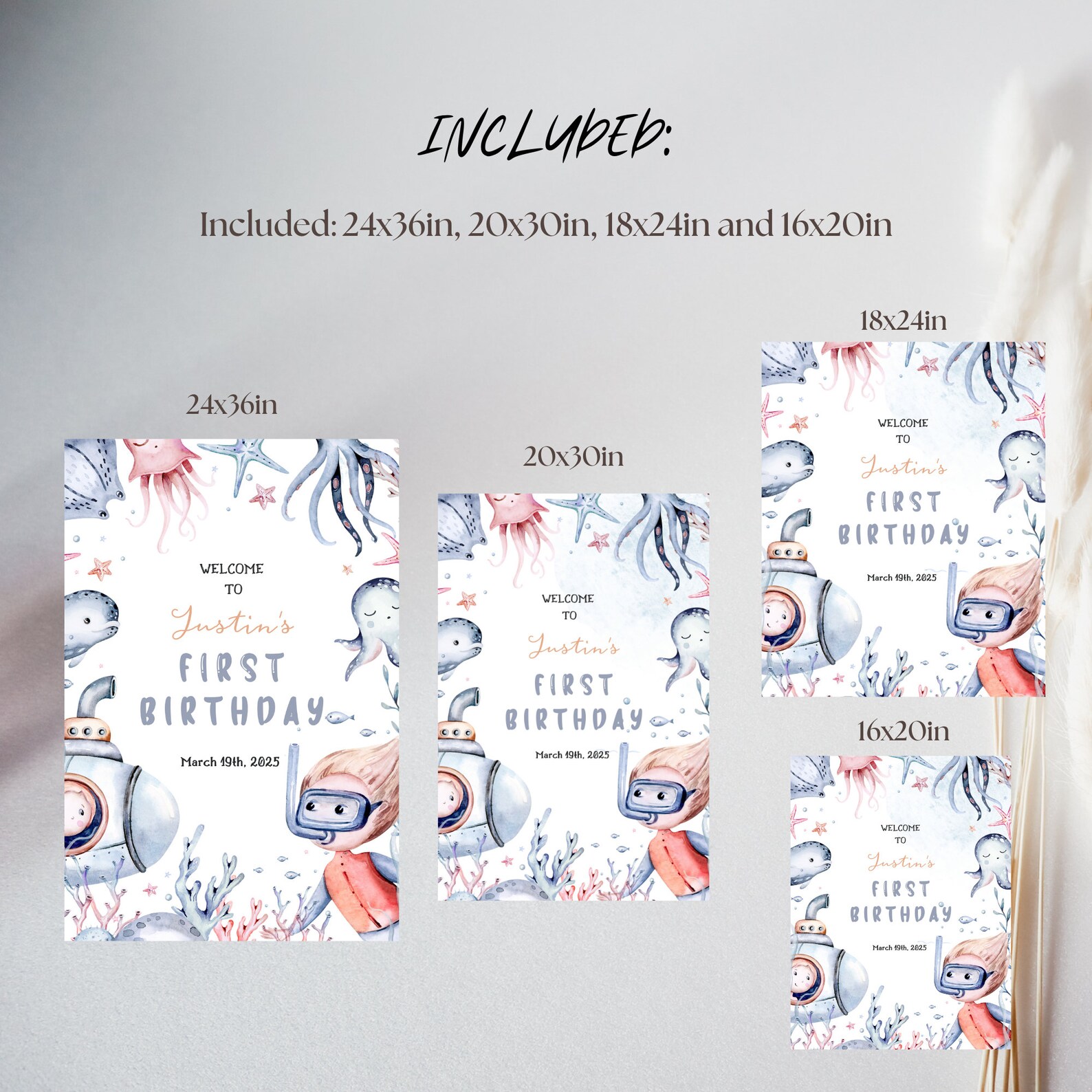 Editable Ocean & Sea Welcome Sign Template, Ocean 1st Birthday Welcome ...