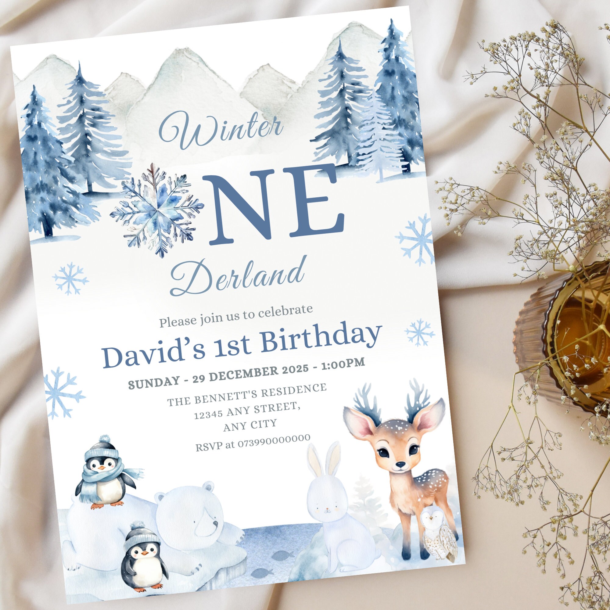 Editable Winter Onederland Invitation, Wonderland Boy 1st Birthday ...