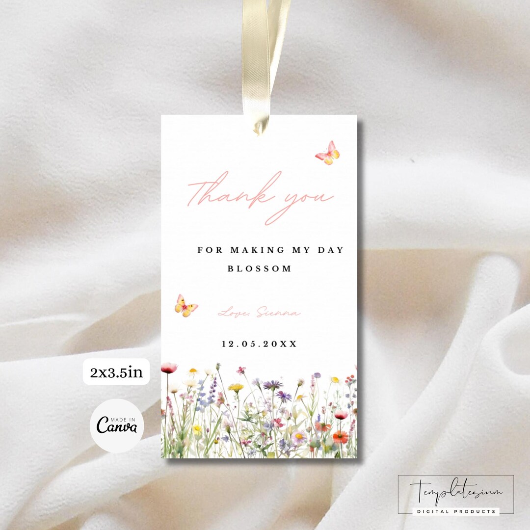 Editable Wildflower Thank You Tag Floral Birthday Favor Tag Flower ...