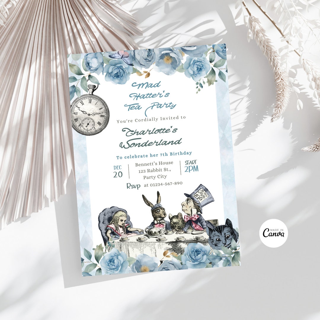 Alice in Wonderland Party Invite Girl Floral Alice Birthday Invite ...