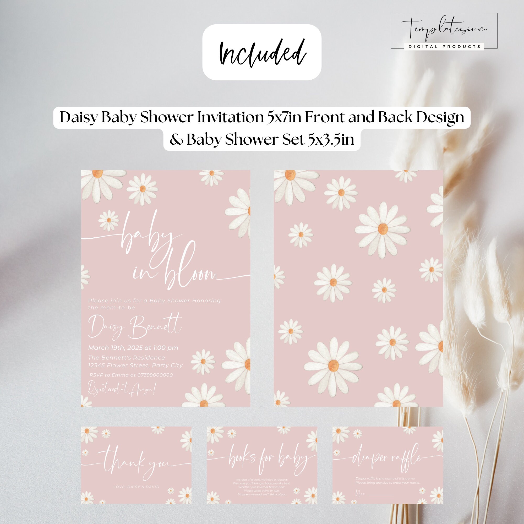 Editable Daisy Baby Shower Invite Set Baby in Bloom Baby Shower Bundle ...