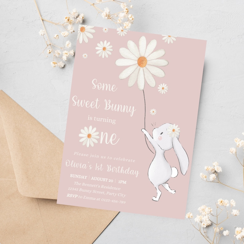 Editable Some Bunny is Turning One Invitation, Daisy Some Bunny is One ...