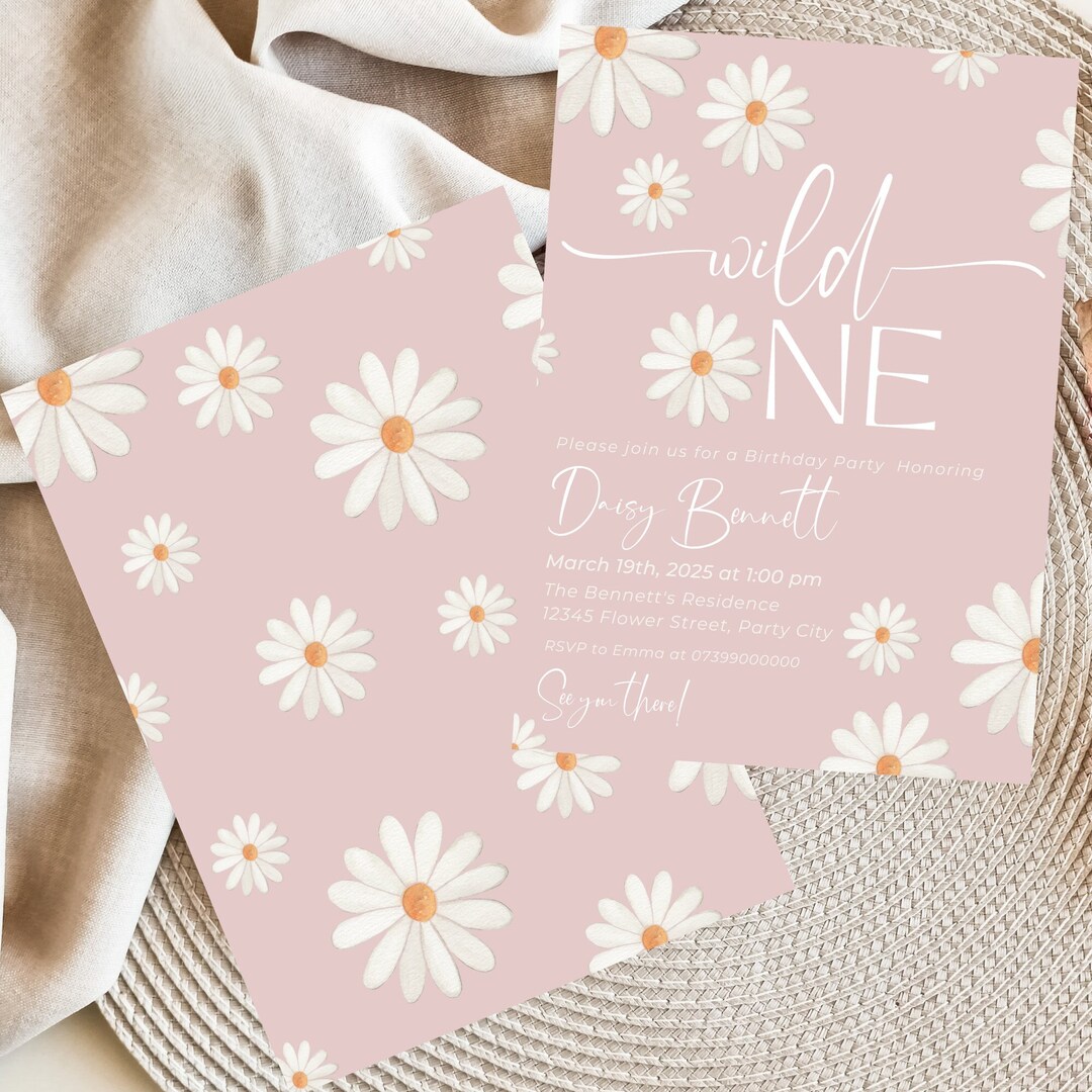 Editable Daisy Birthday Party Invitation Boho Daisy Wild One 1st ...