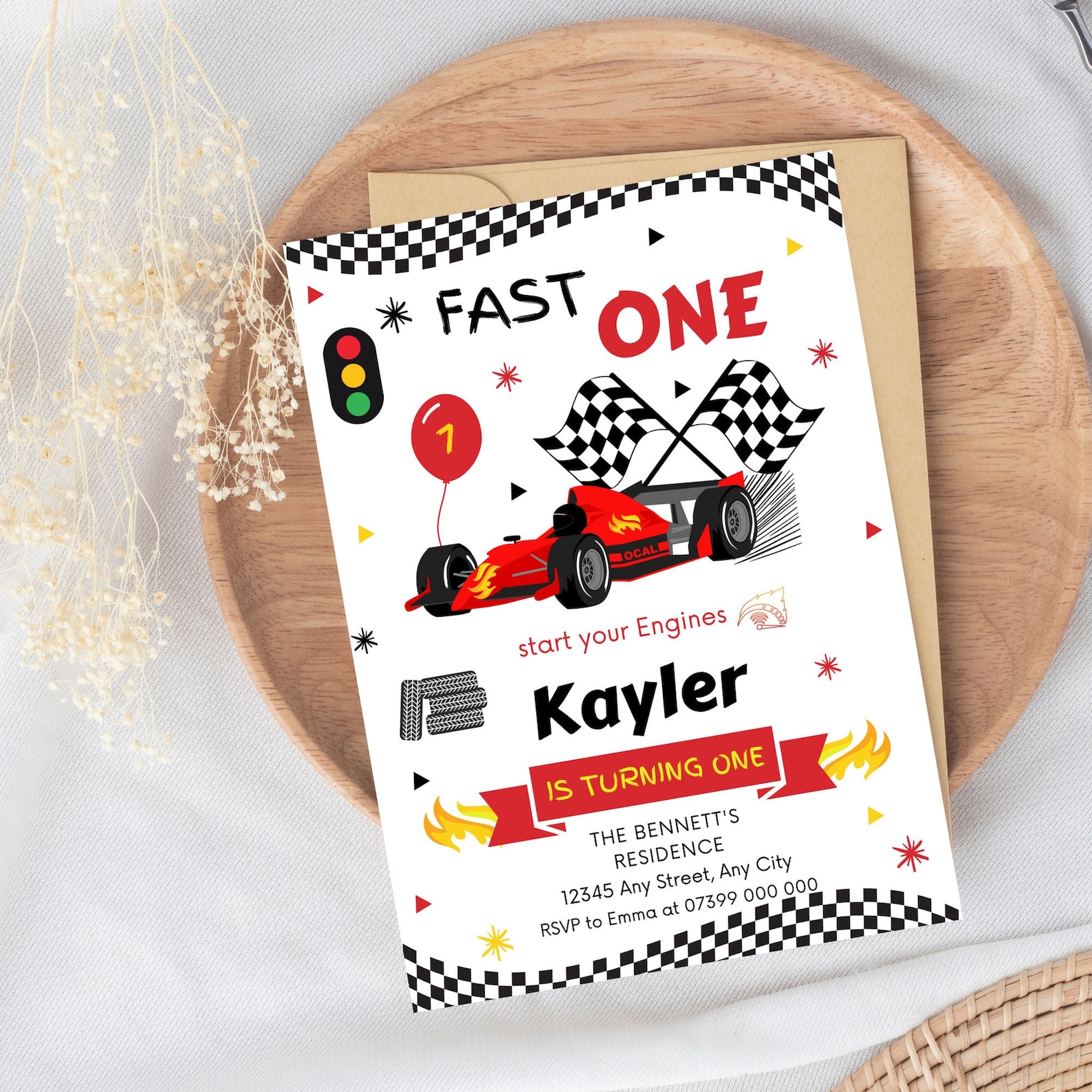 Editable Fast One 1st Birthday Invitation - Fast One Boy Race Car 1st ...