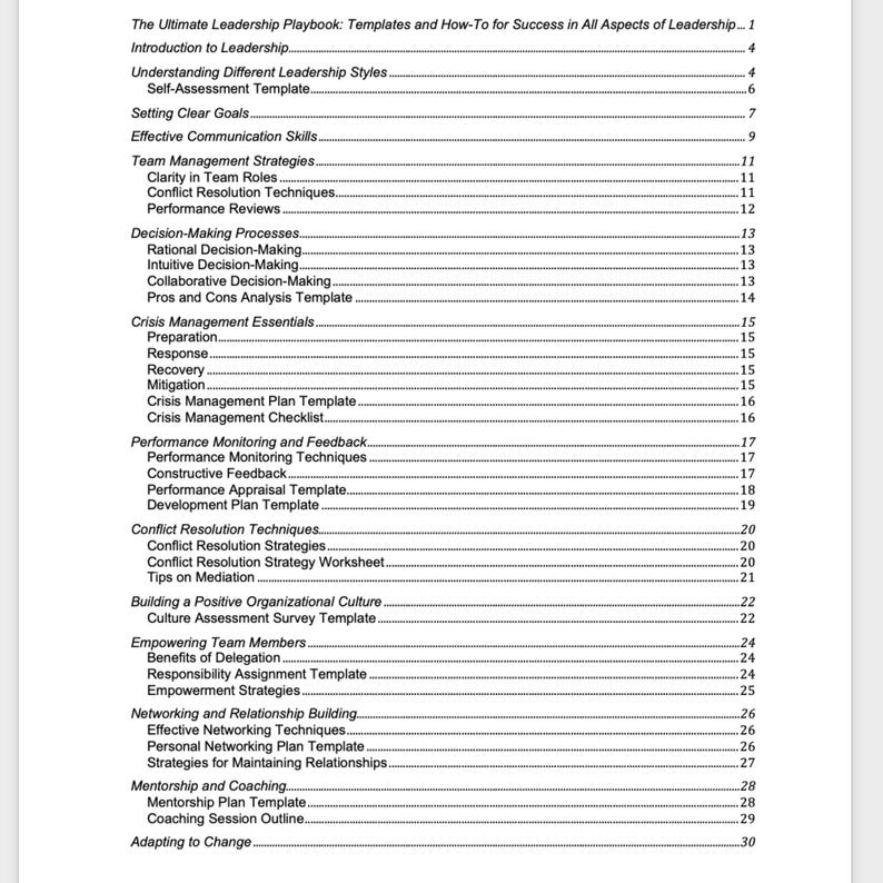 Leadership Playbook: Editable Templates, PLR License (word) and 30 ...