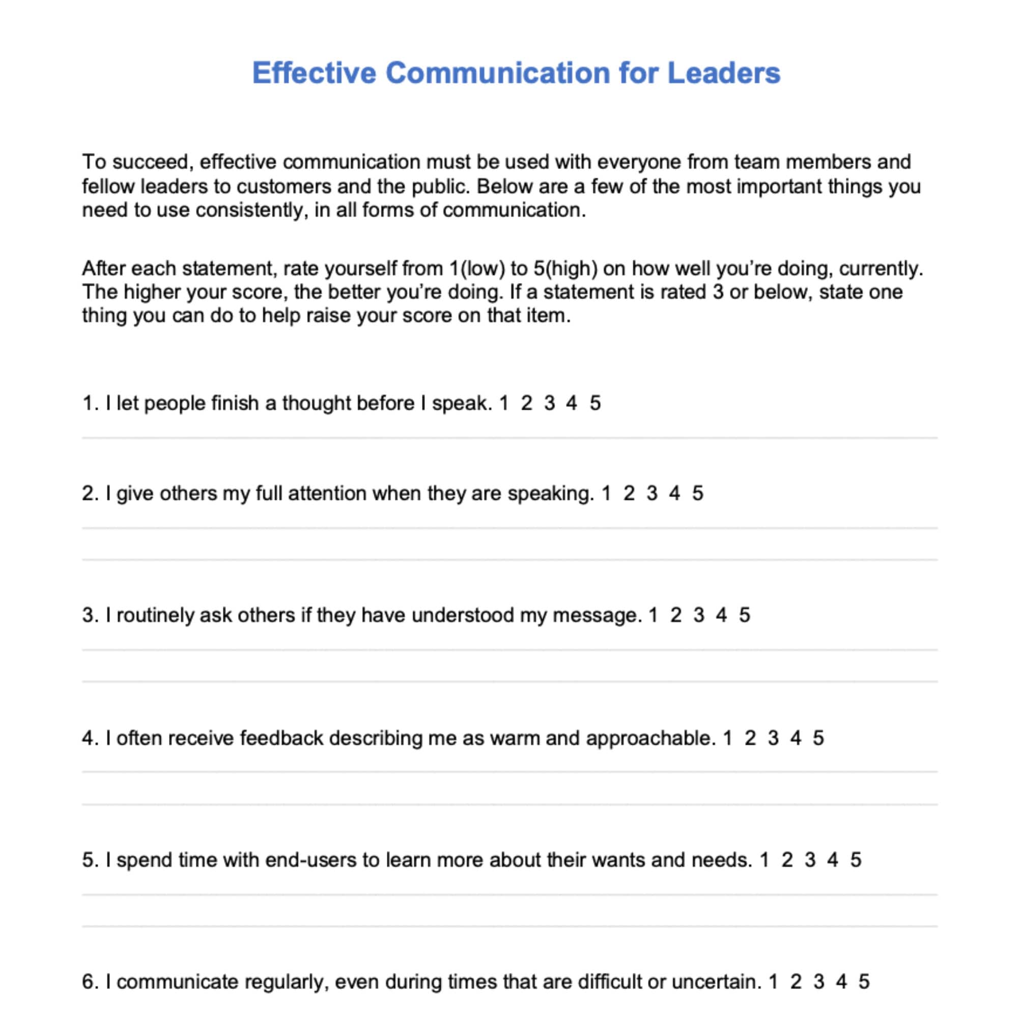Leadership Worksheets Templates Development Skills Lead Effective ...