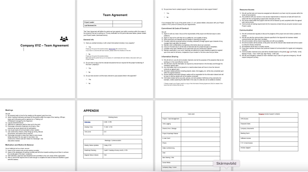 Team Agreement Template. Editable Word File. Edit for Remote Work and ...