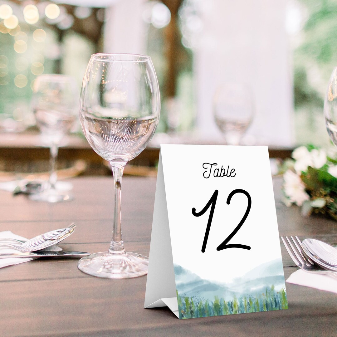 Rustic Mountain Wedding Table Card Template | Editable (digital ...