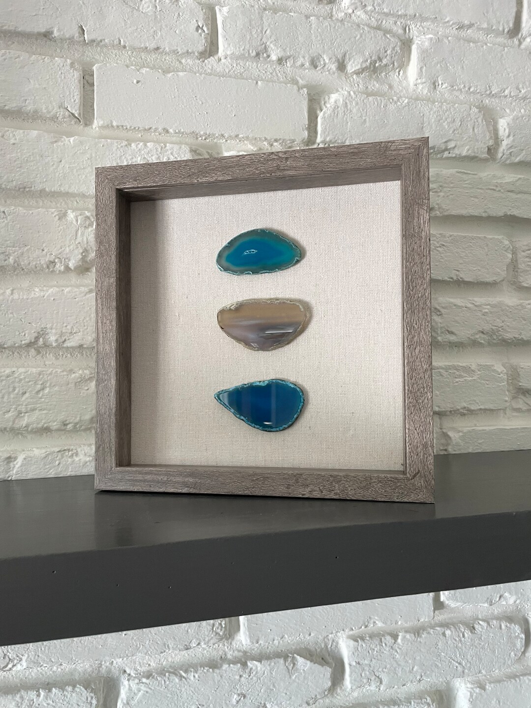 Serenity Gray Shadowbox With Blue and Cream Agates 10 X 10 - Etsy