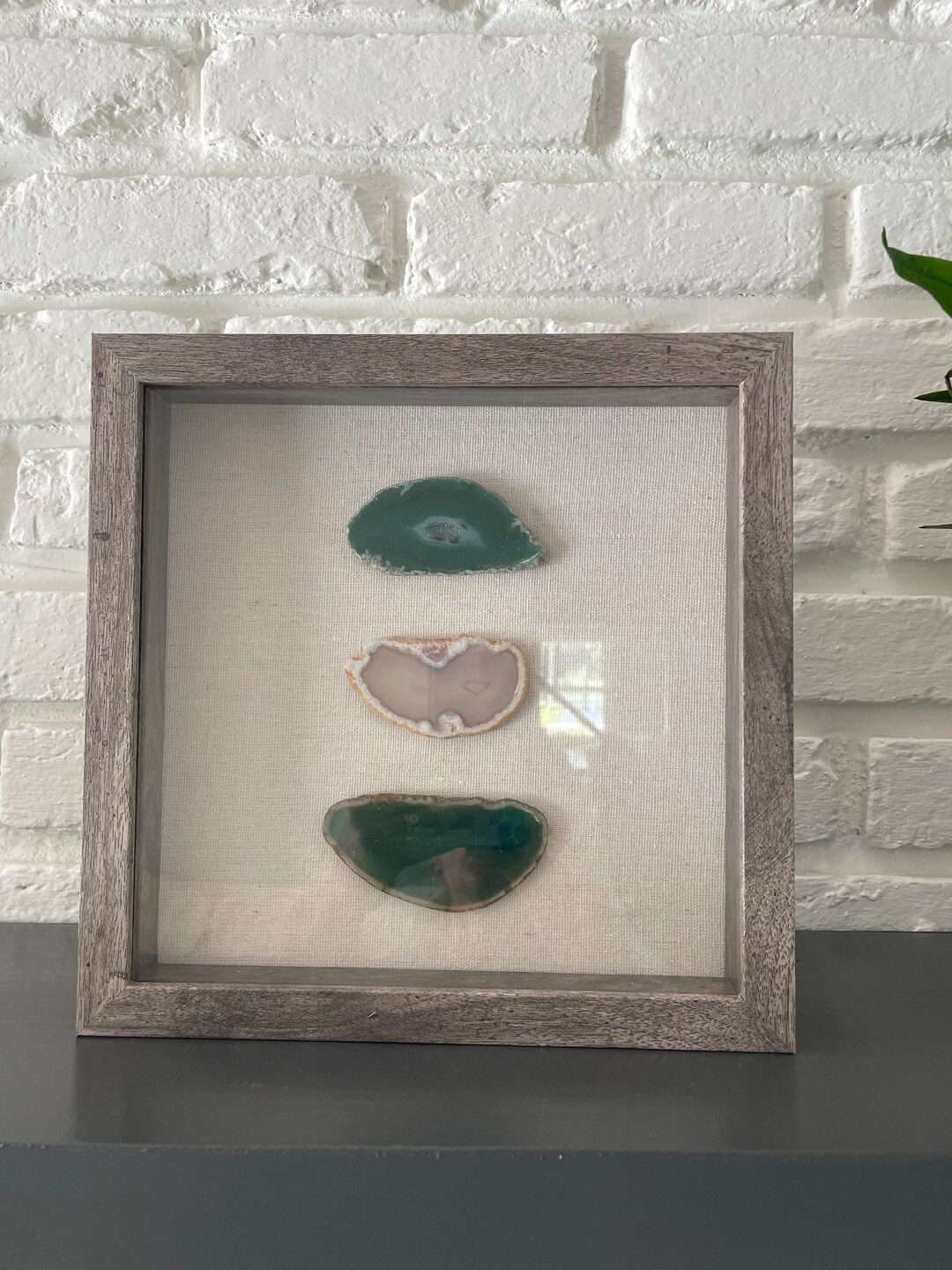 Classic Gray Shadowbox With Green and Cream Agates - Etsy