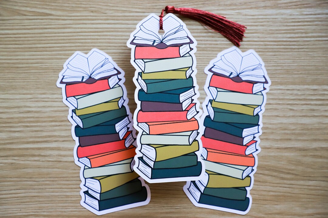 Book Tracker Bookmark Front and Back Bookmark Stack of Books - Etsy