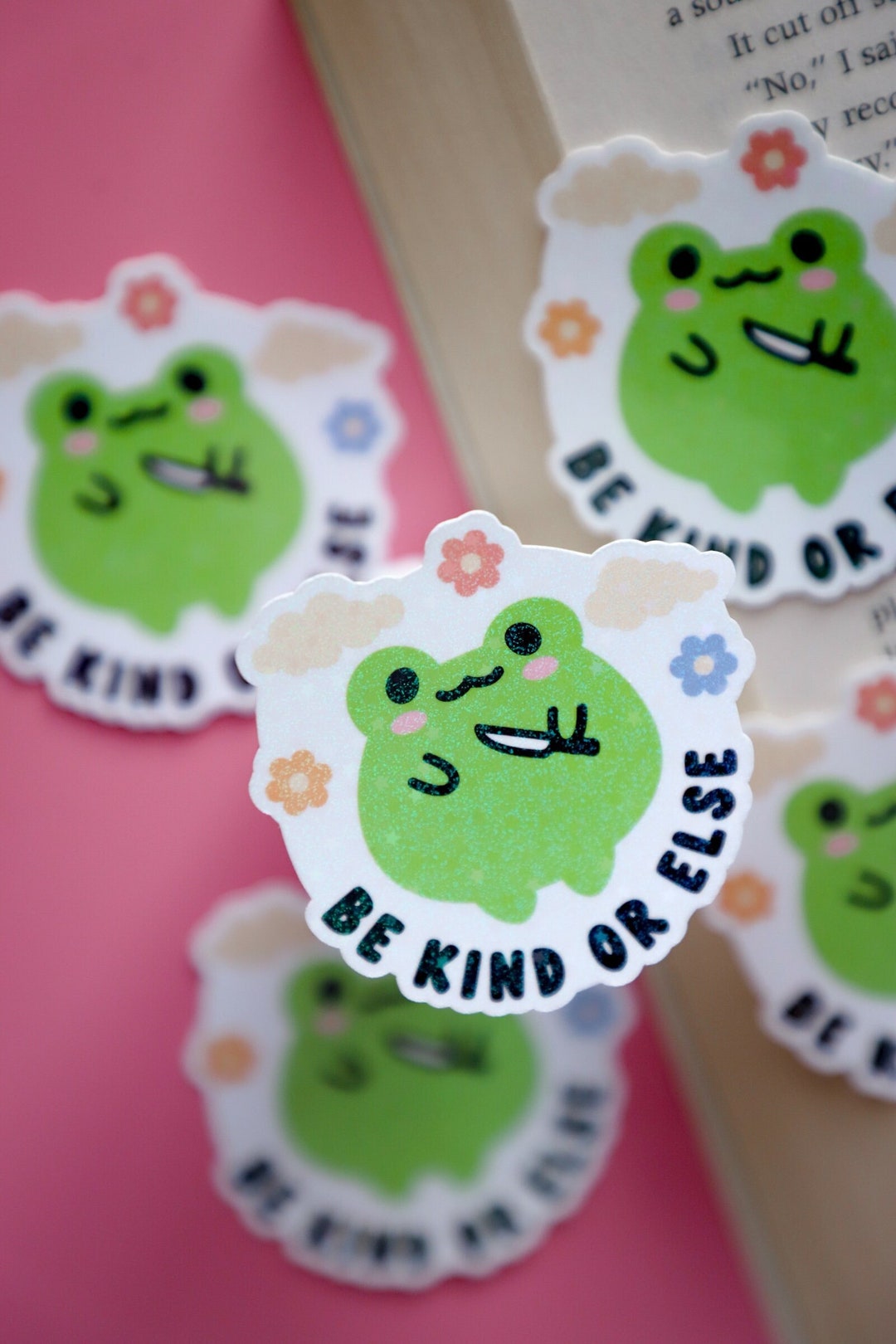 Be Kind or Else Frog Sticker, Frog Sticker, Glitter Sticker, Cute Frog ...