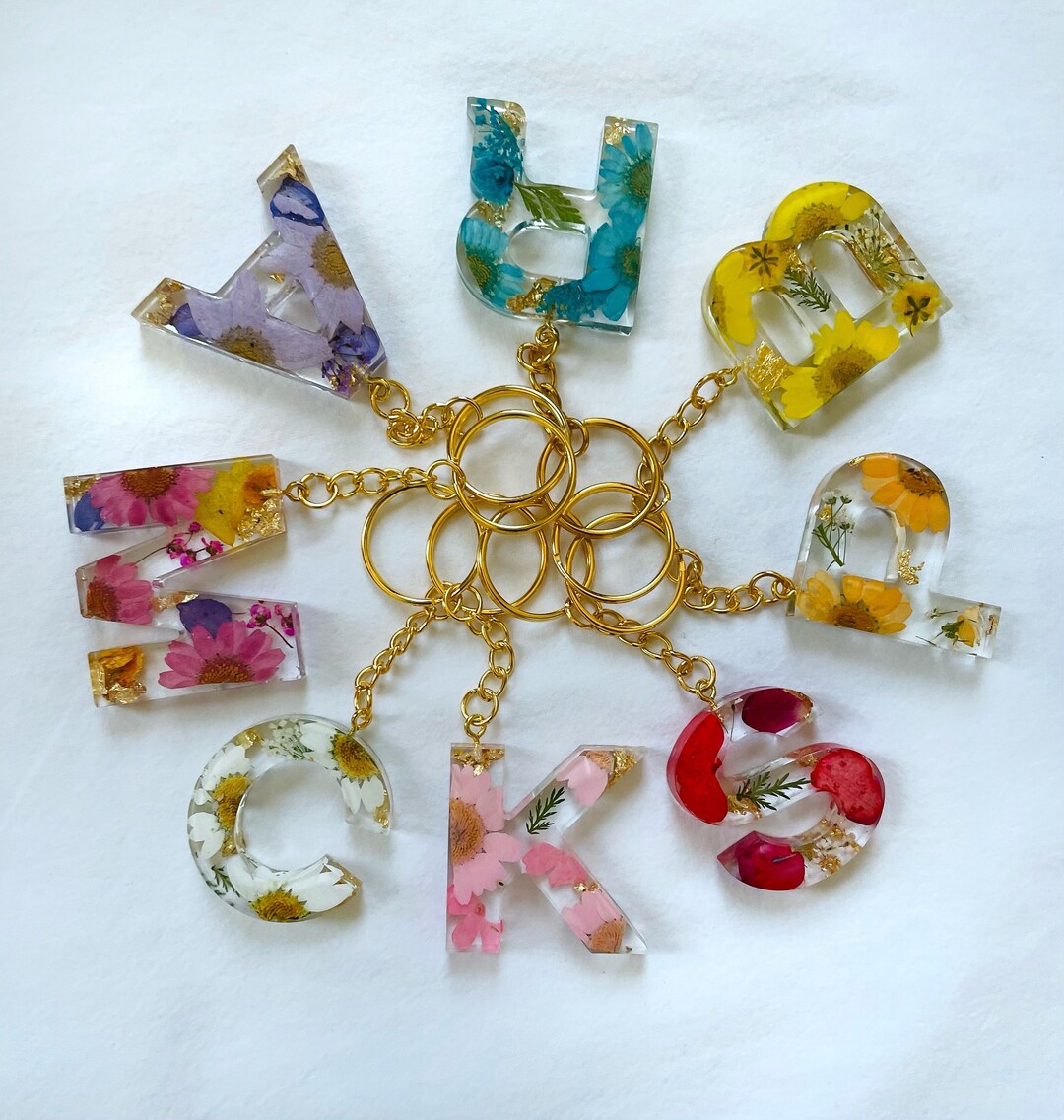 Resin Floral Initial Keychain - Etsy