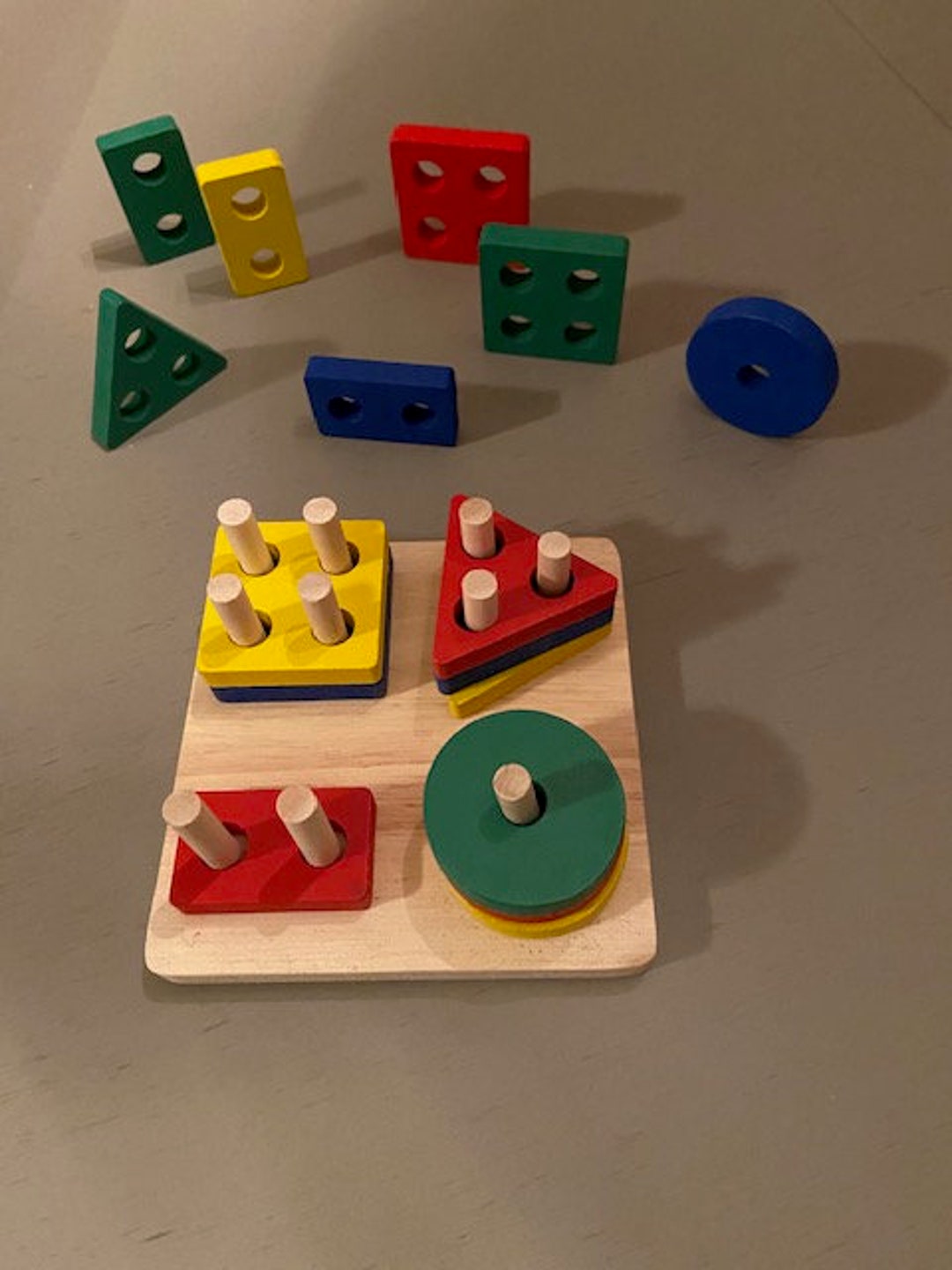 Mini Shape Sorter- All Wood Shapes and Base- Bright Primary Colors ...