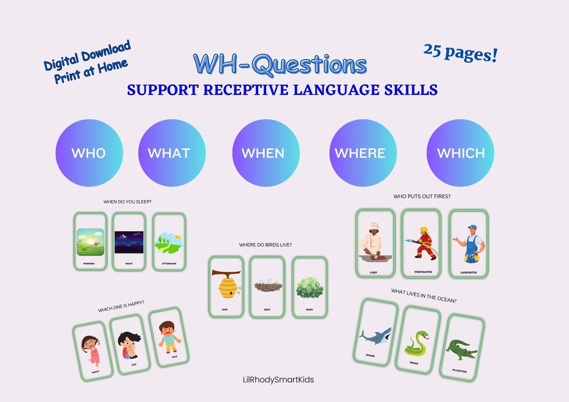 WH QUESTIONS- Who, What, When, Where, Which? Reinforce Comprehension ...